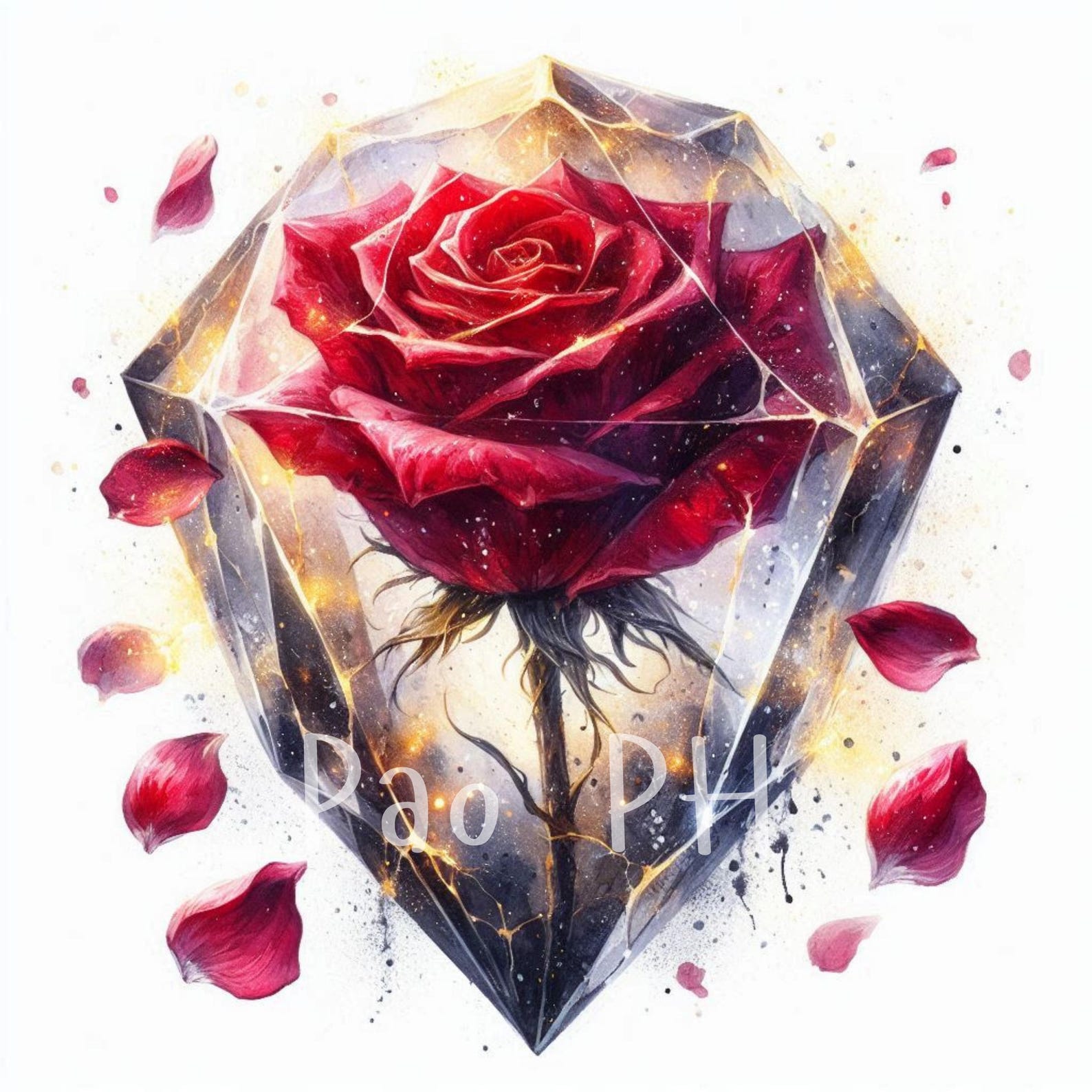 Enchanted Rose Clipart | 10 Magical Crystal Rose Illustration | High ...