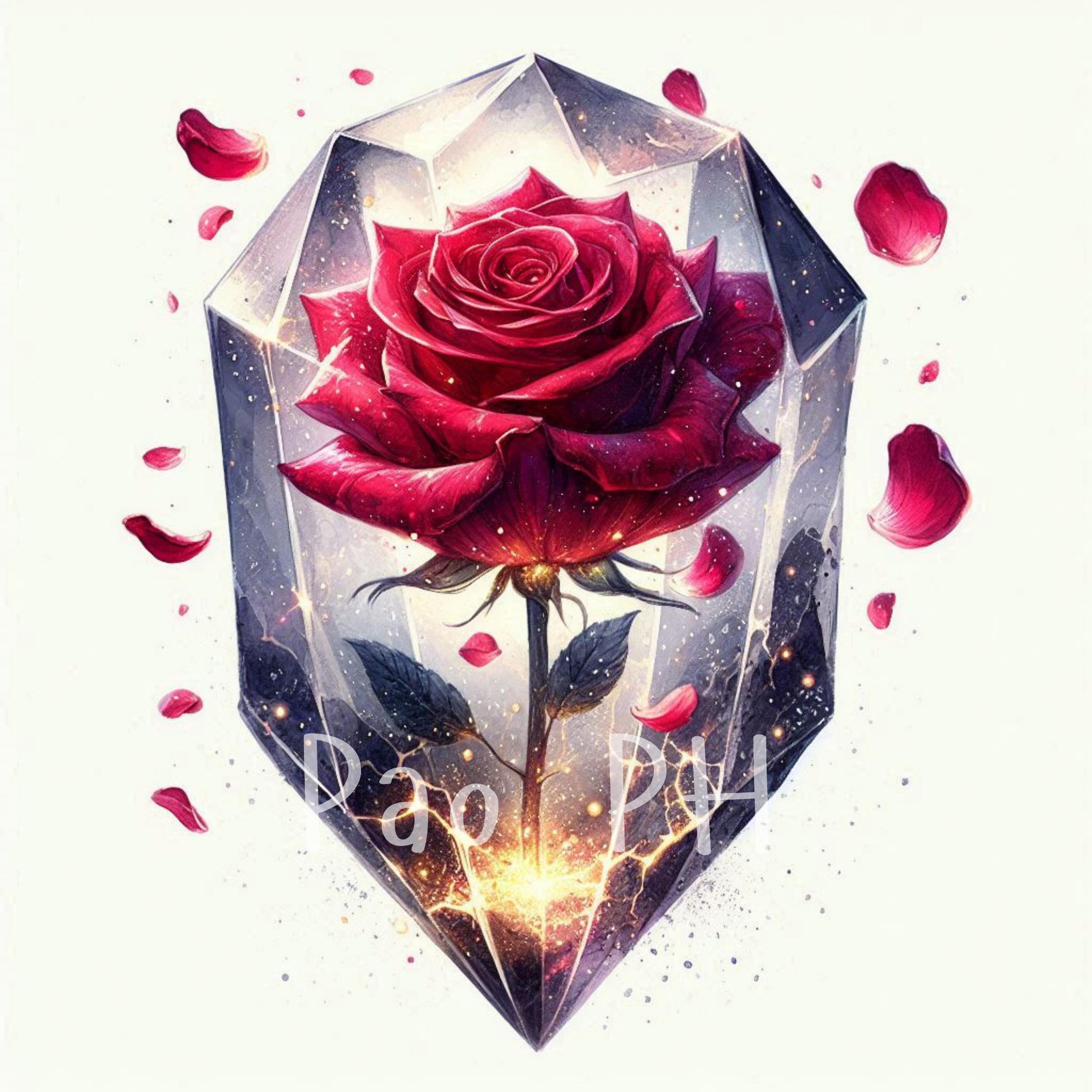 Enchanted Rose Clipart | 10 Magical Crystal Rose Illustration | High ...