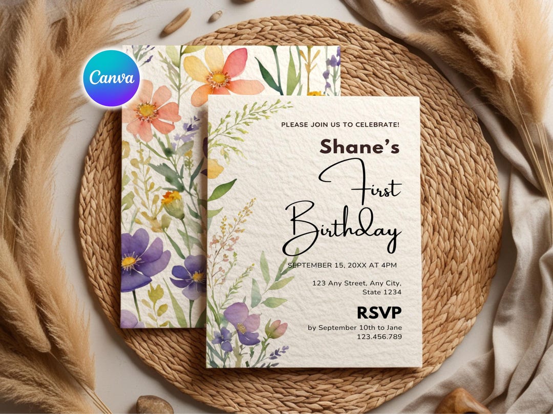Editable Wild Flower Invite Canva Template Floral Invitation Minimalist ...