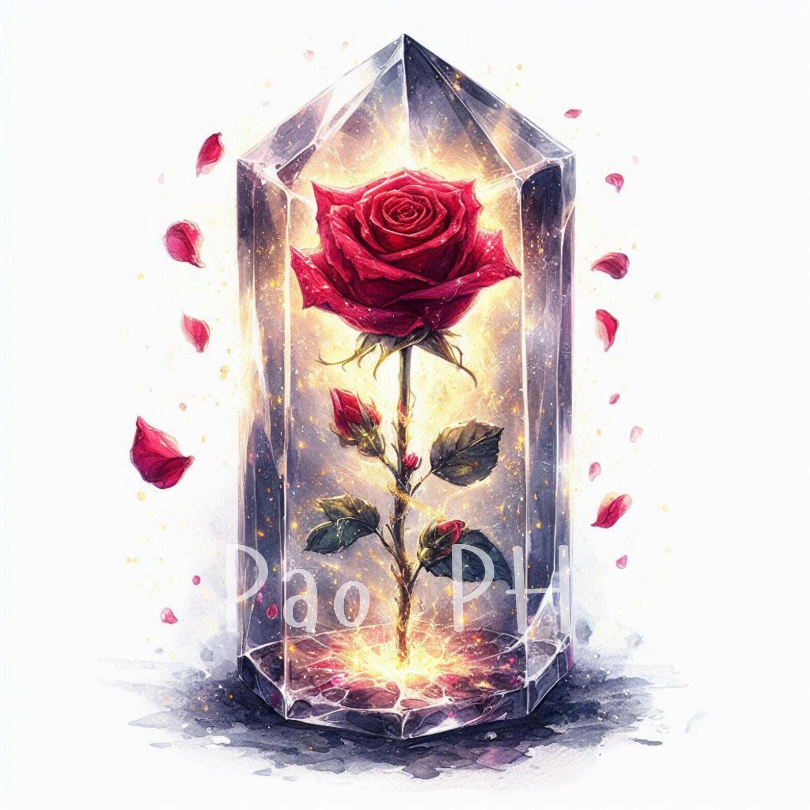 Enchanted Rose Clipart | 10 Magical Crystal Rose Illustration | High ...