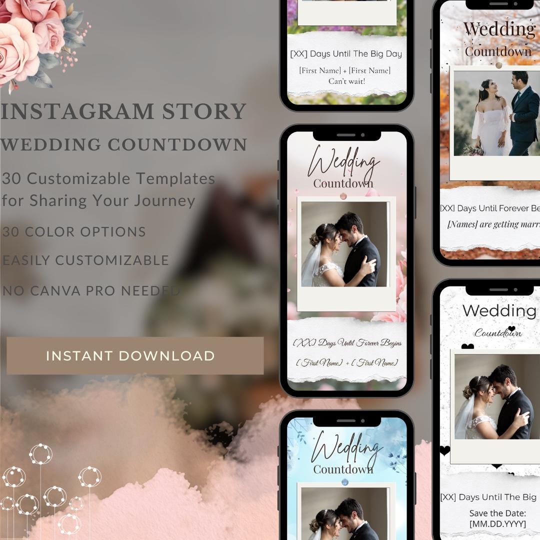 Editable Wedding Countdown Story Templates: Canva, PNG or MP4 (digital ...