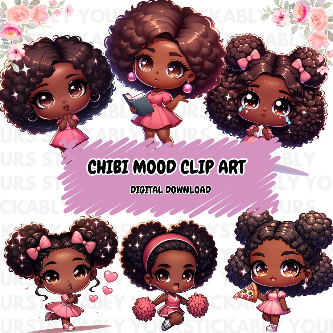 Adorable Chibi Girl Mood Clip Art With Vibrant Colors and Cute ...