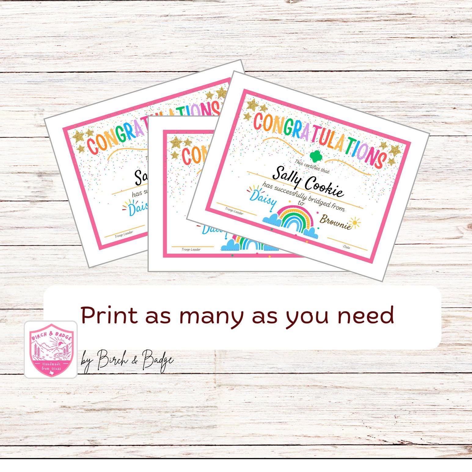 Bridging Daisy to Brownie Certificate PDF | Girl Scout | Troop Leader ...