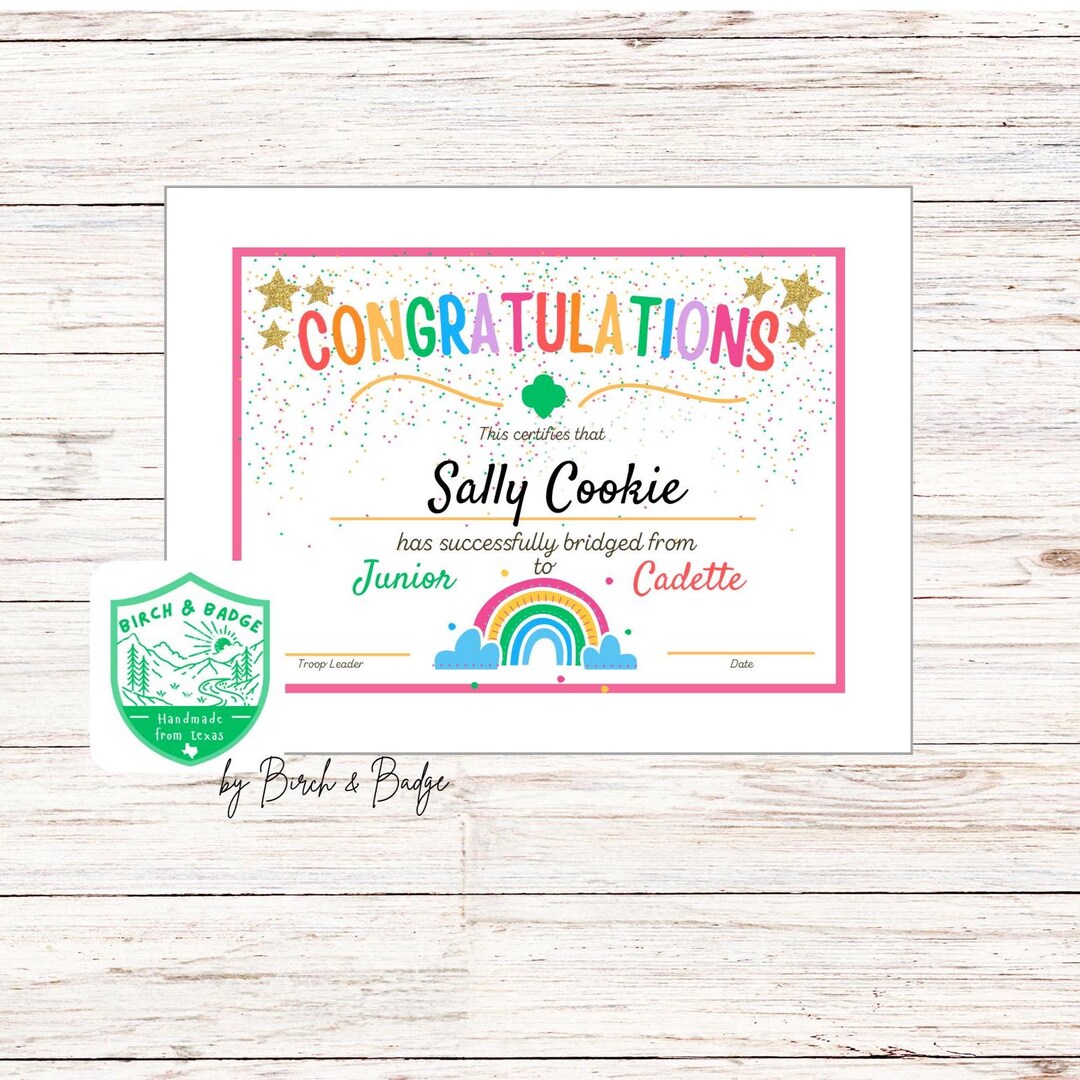 Bridging Certificate for Junior to Cadette Girl Scout PDF | Troop ...