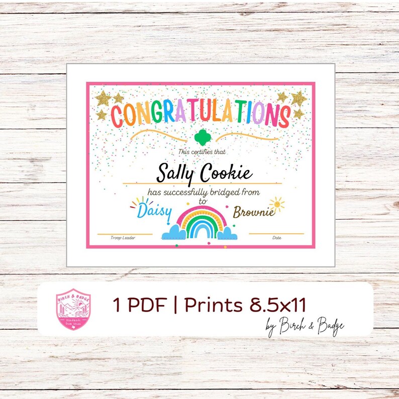 Bridging Daisy to Brownie Certificate PDF | Girl Scout | Troop Leader ...