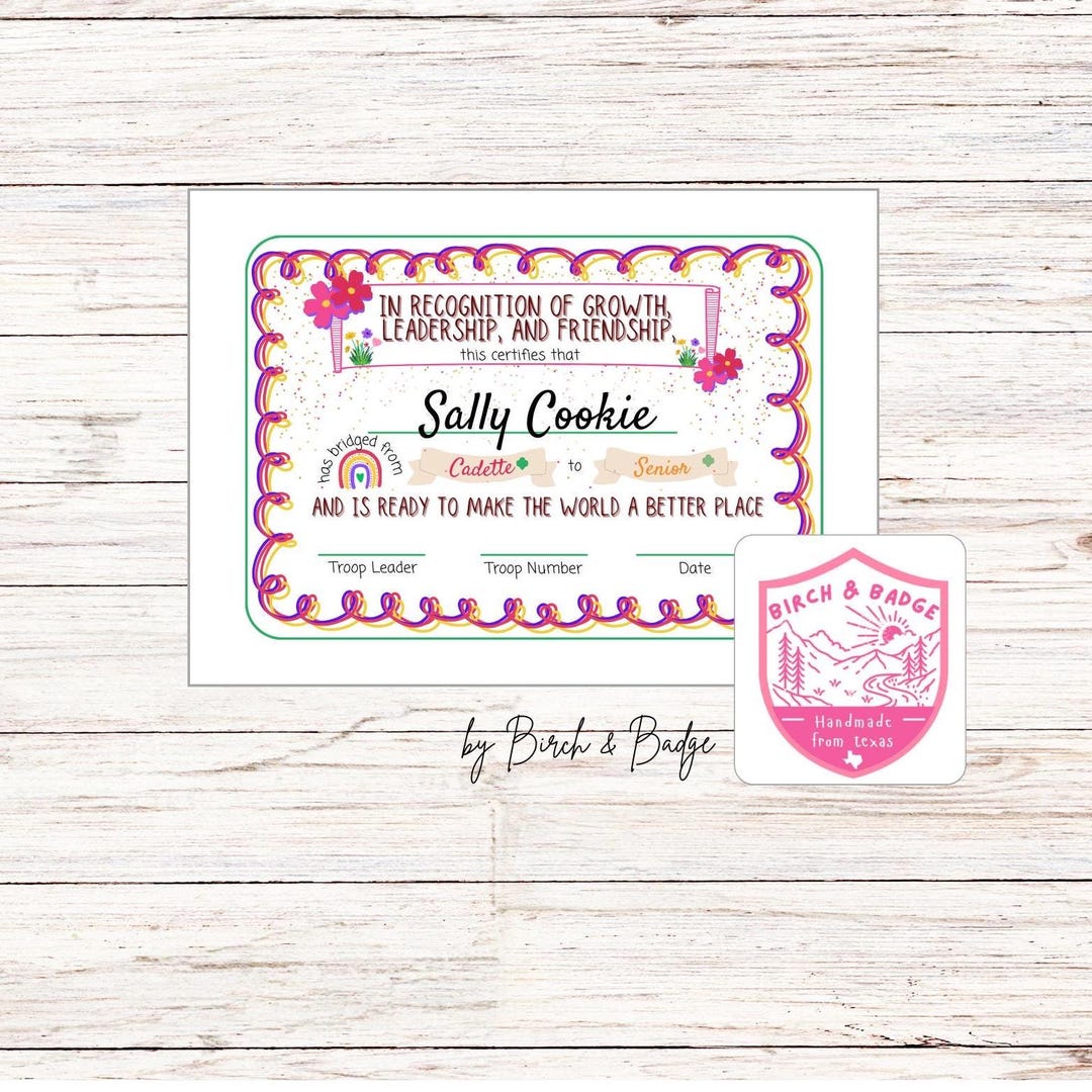 Girl Scout Bridging Cadette to Senior Certificate PDF | Troop Leader ...