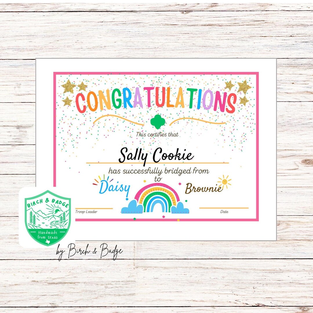 Bridging Daisy to Brownie Certificate PDF | Girl Scout | Troop Leader ...