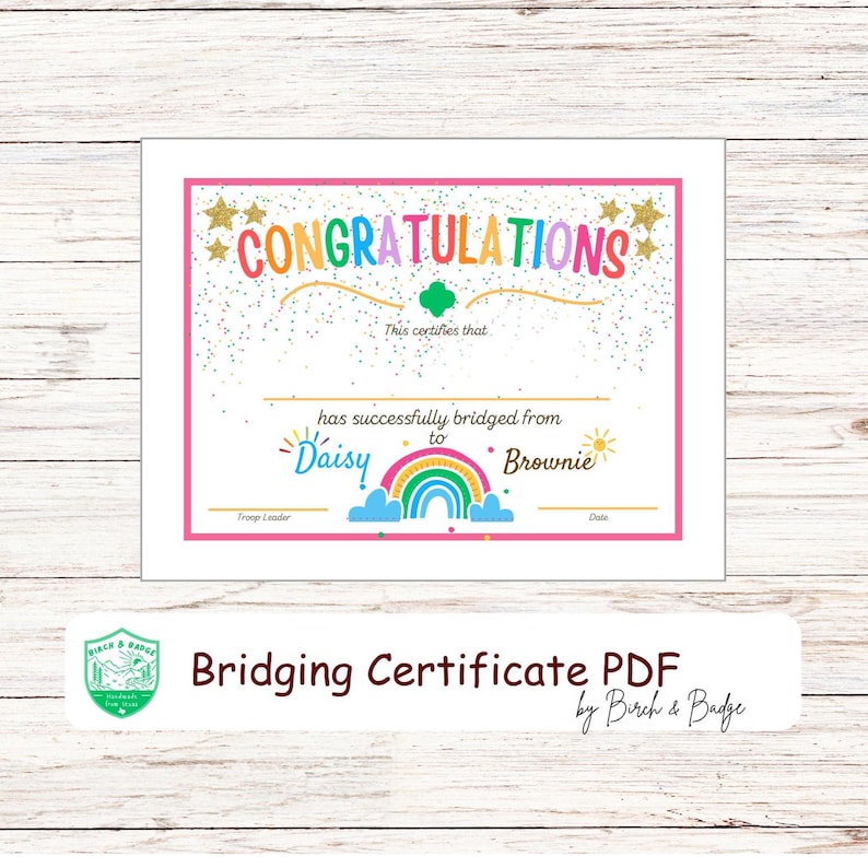 Bridging Daisy to Brownie Certificate PDF | Girl Scout | Troop Leader ...
