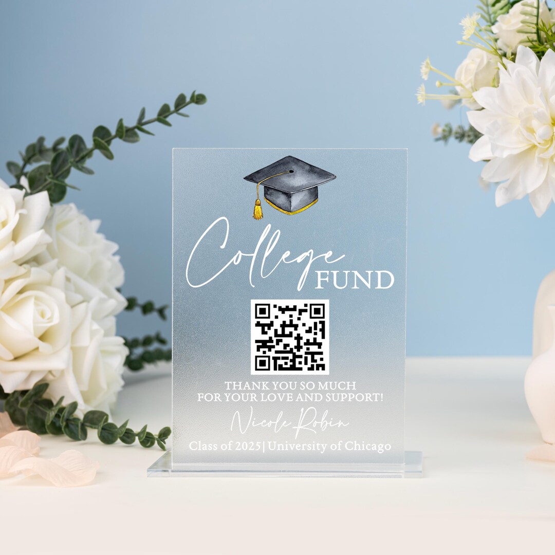College Fund QR Code Sign,custom High School College Grad Table Sign,qr ...