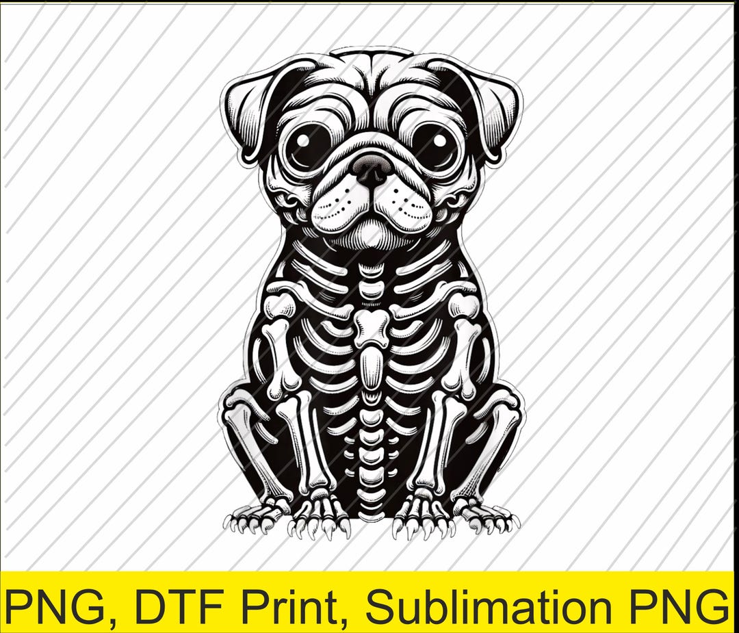 Dog Pug Skeleton Halloween PNG Digital Download DTF Print - Etsy