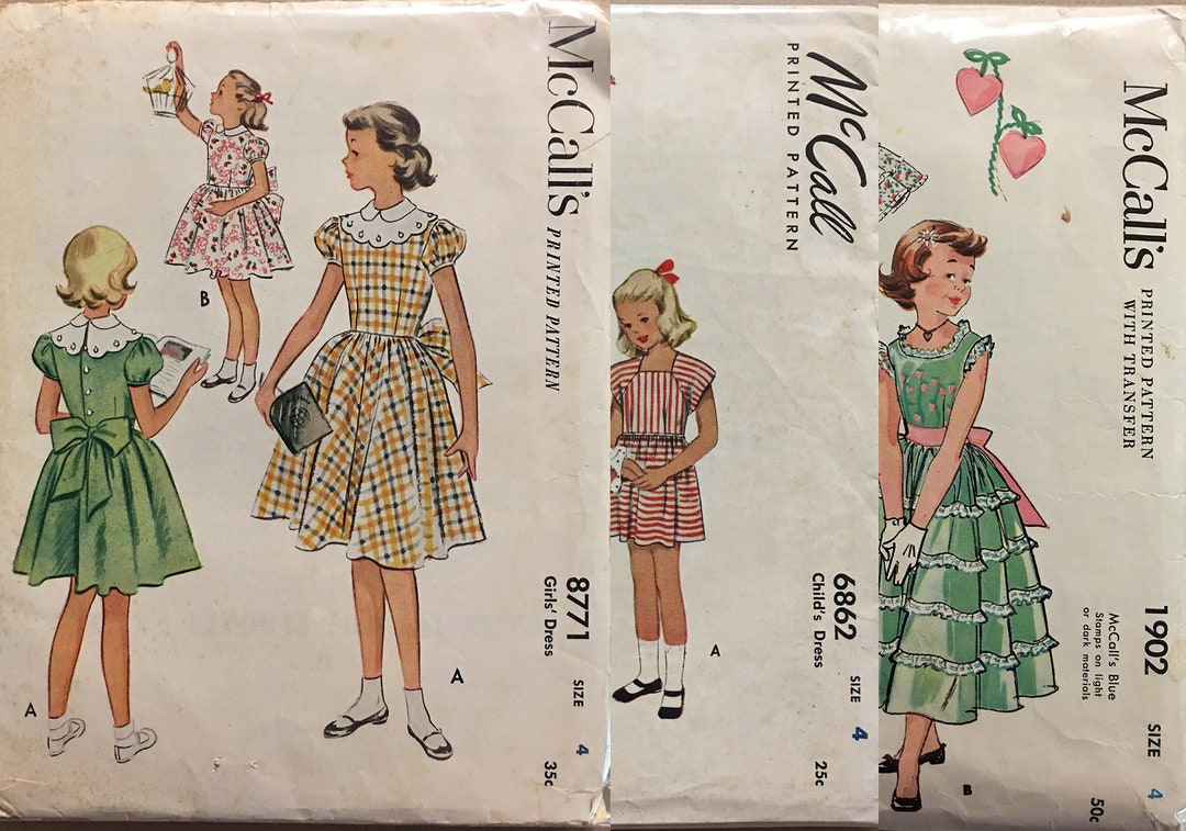 Vintage Mccall's Girls Sewing Patterns Size 4 1940-50s 1902, 6862, 9771 ...