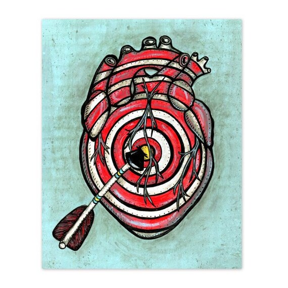 Items similar to Bullseye Target Art Print. Anatomical Heart Art. 8x10 ...