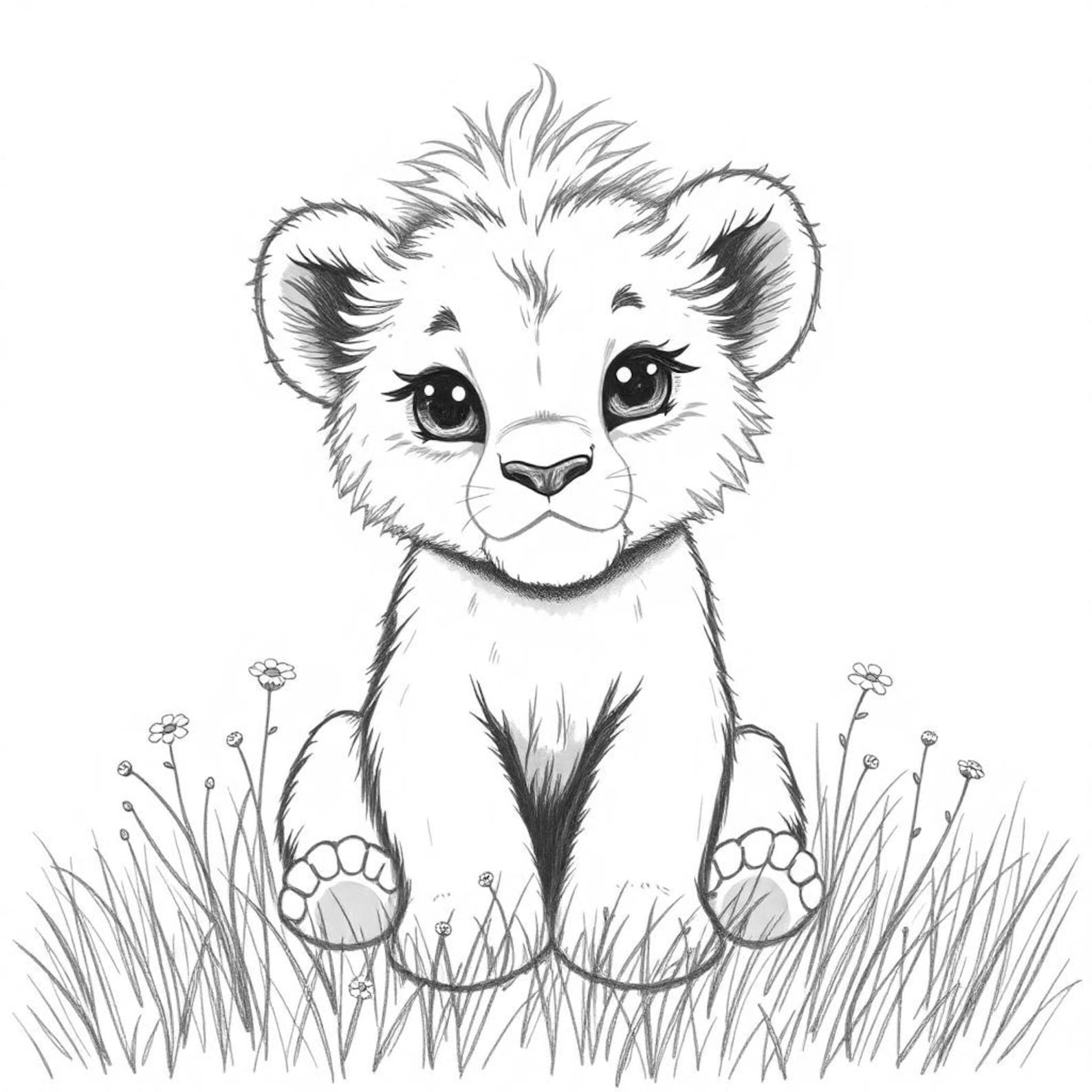 10 Cute Lion Cub Coloring Pages – Printable Fun for Kids and Adults! - Etsy