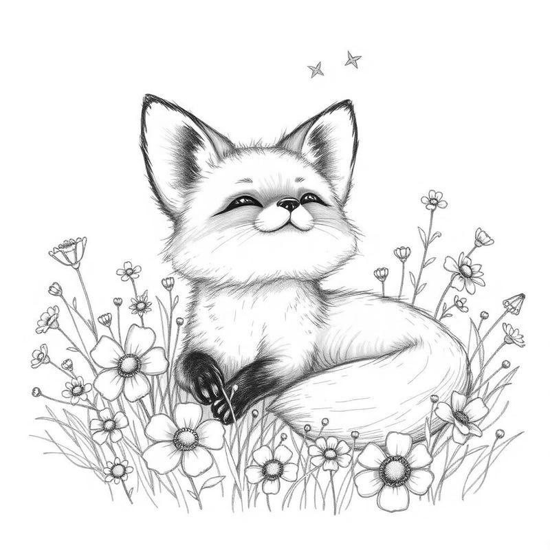 Cute Fox Coloring Pages - Etsy