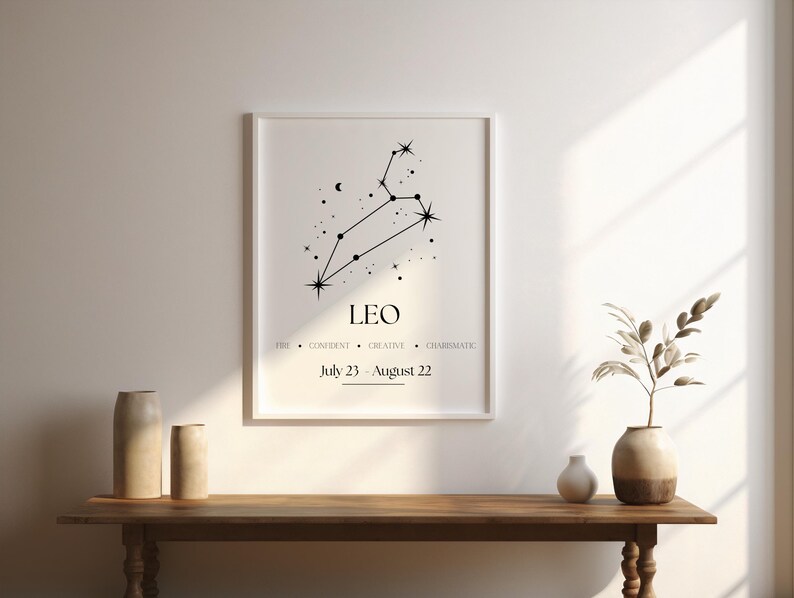 Leo Zodiac Sign Wall Art Print - Minimalist Leo Constellation Poster ...