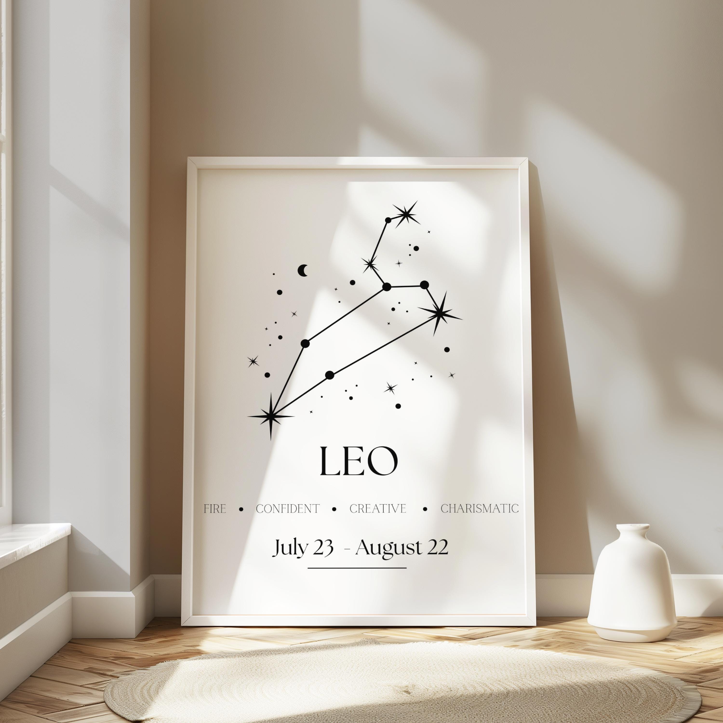 Leo Zodiac Sign Wall Art Print - Minimalist Leo Constellation Poster ...