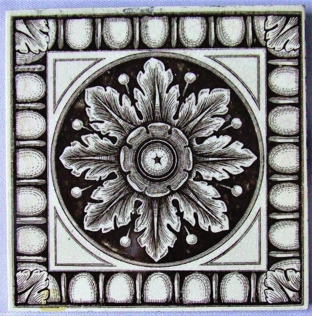 Maw English Victorian Transferware Tile of Acanthus - Etsy
