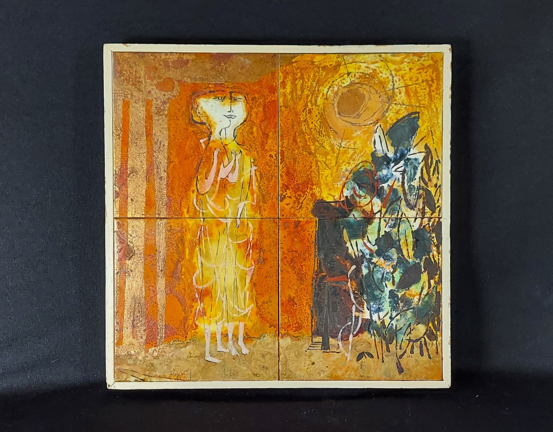 Rare Mid Century Modern Art Tile Panel by Gertrude Barrer, Happy Couple ...