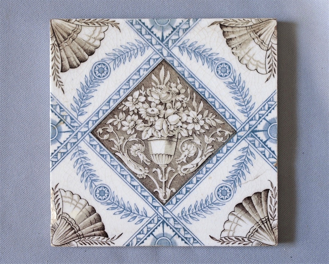Vintage English Victorian Transferware Tile Neo Classical Urn of ...