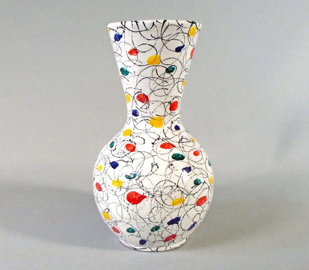 Colorful Art Pottery Vase White With Primary Colors - Etsy