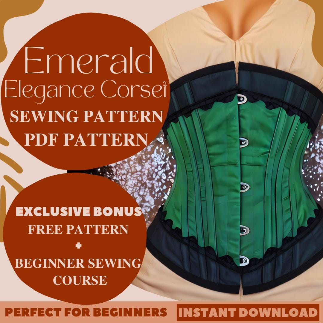 Emerald Elegance Corset Sewing Pattern, Classic Underbust, Victorian ...