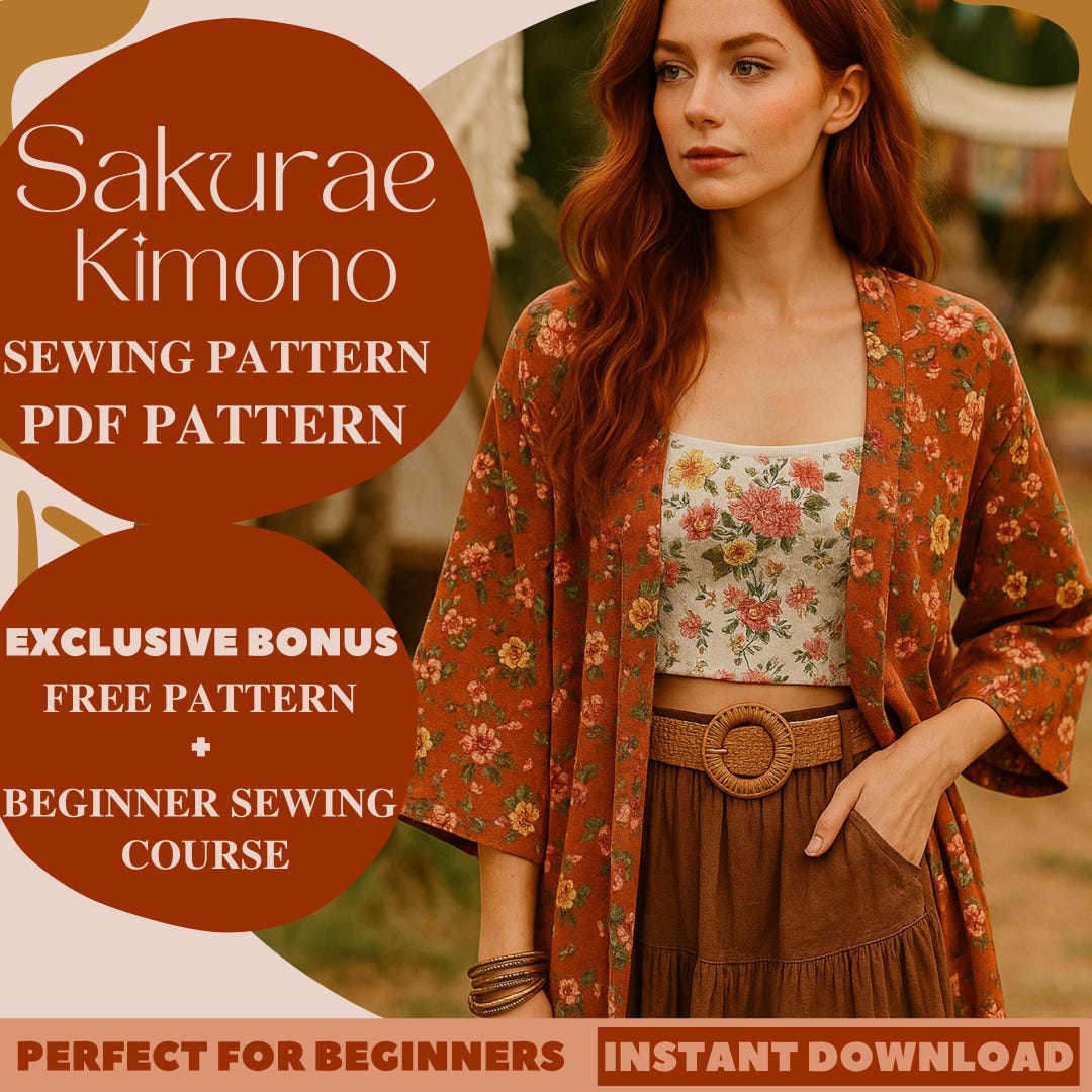 Sakurae Kimono Sewing Pattern Boho Summer Kimono Jacket Pattern Floral ...