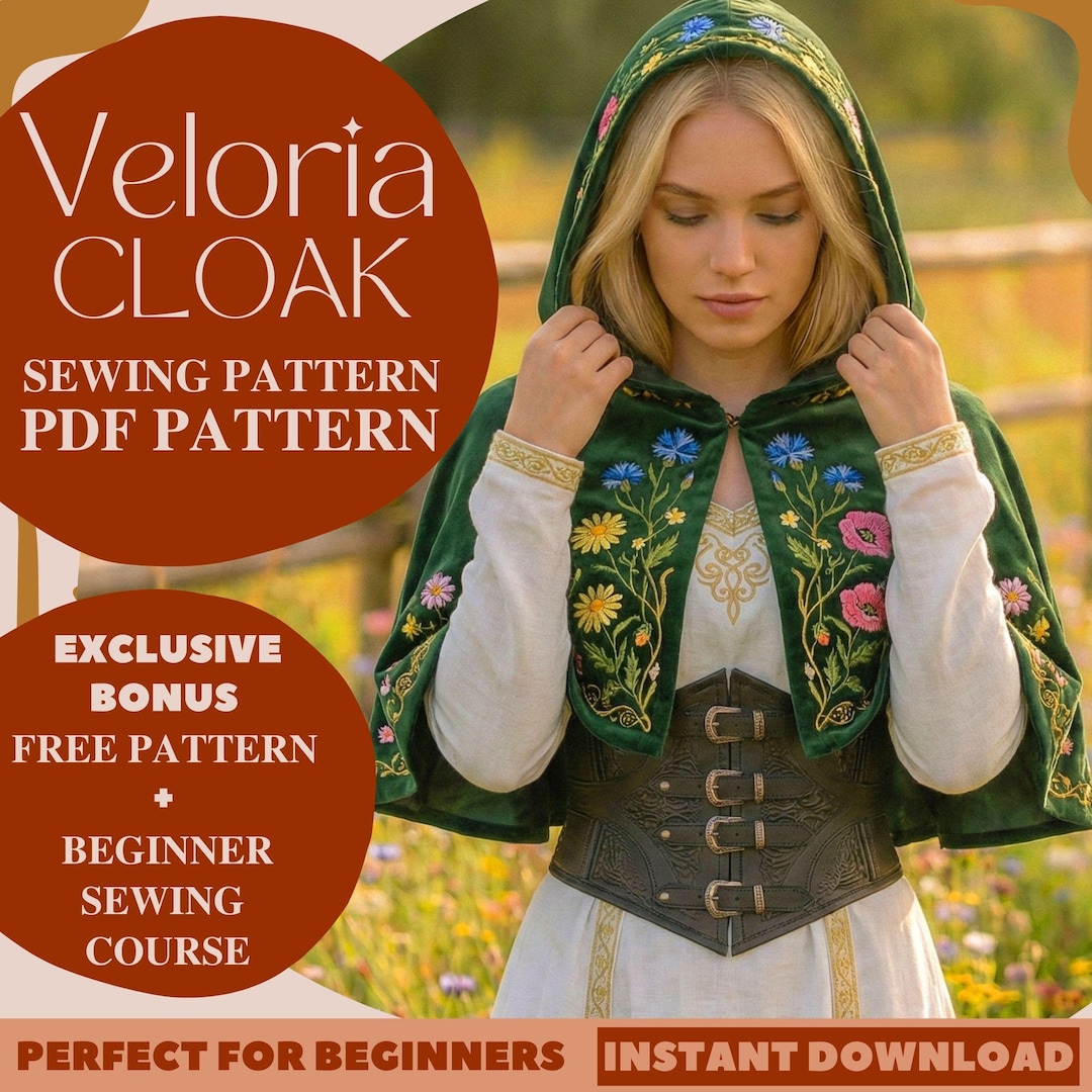 Short Hooded Cloak Sewing Pattern – Medieval Gothic Cape Fantasy ...
