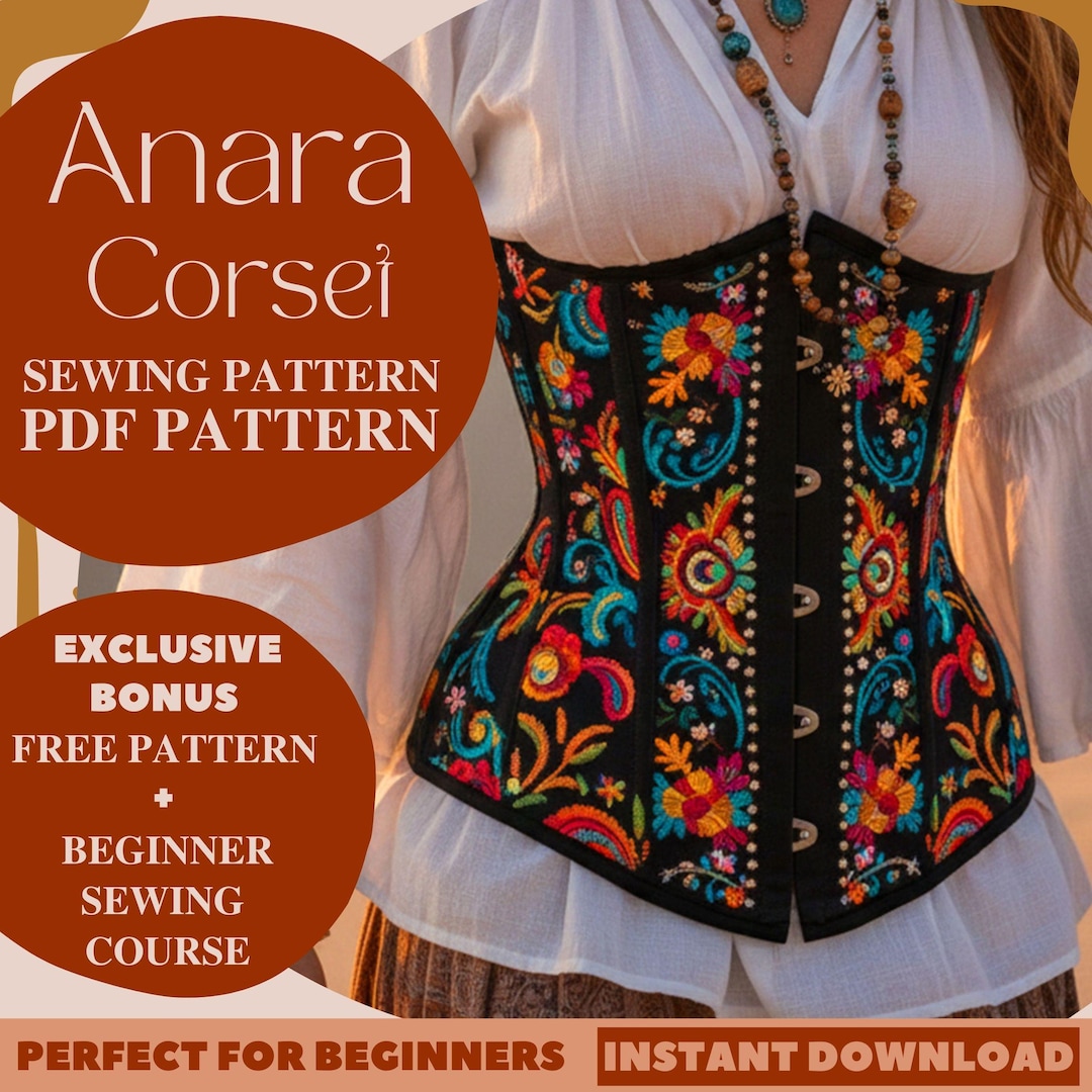 Boho Embroidered Corset Sewing Pattern PDF – Festival Waist Cincher ...