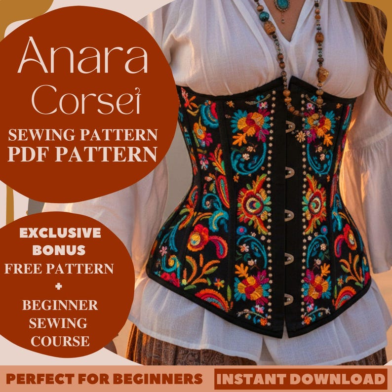 Boho Embroidered Corset Sewing Pattern PDF – Festival Waist Cincher ...