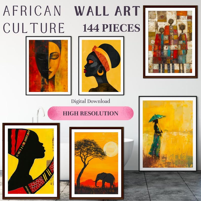 African Culture Art Prints: 144 Piece Modern Home Decor (digital ...