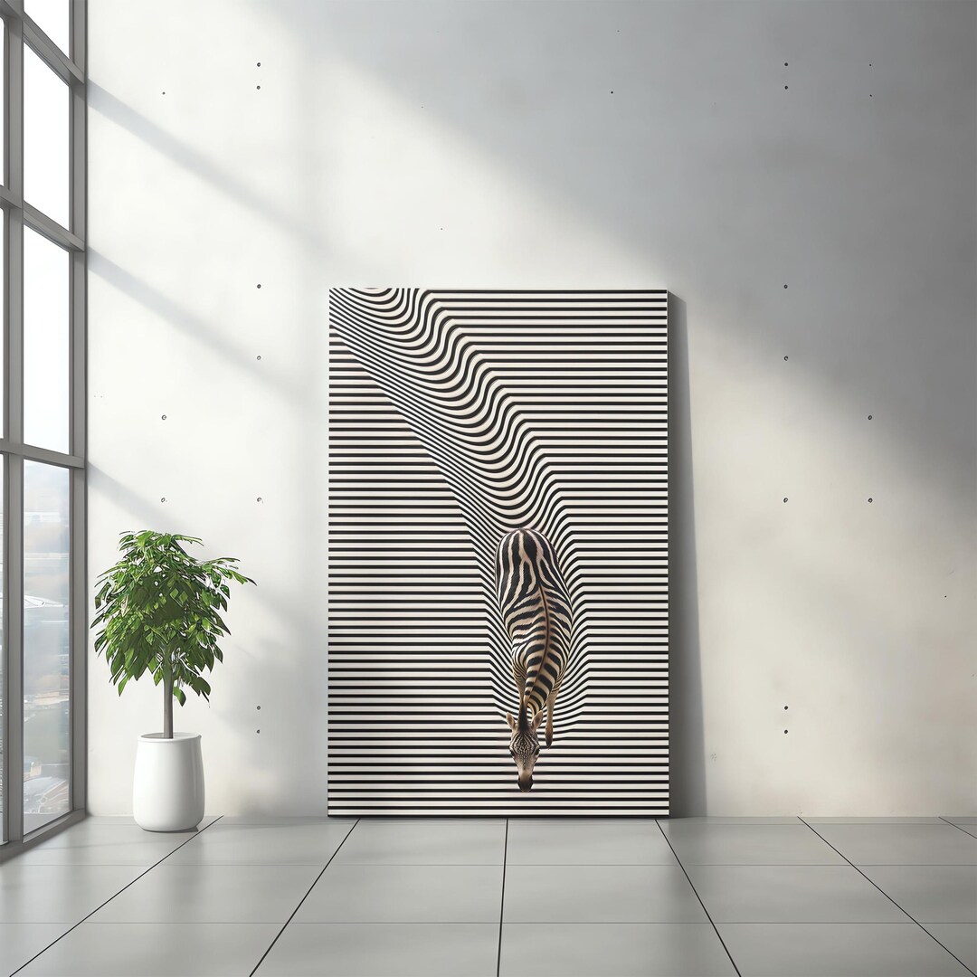 Zebra Optical Illusion Art Print, Minimalist Black and White Wall Decor ...