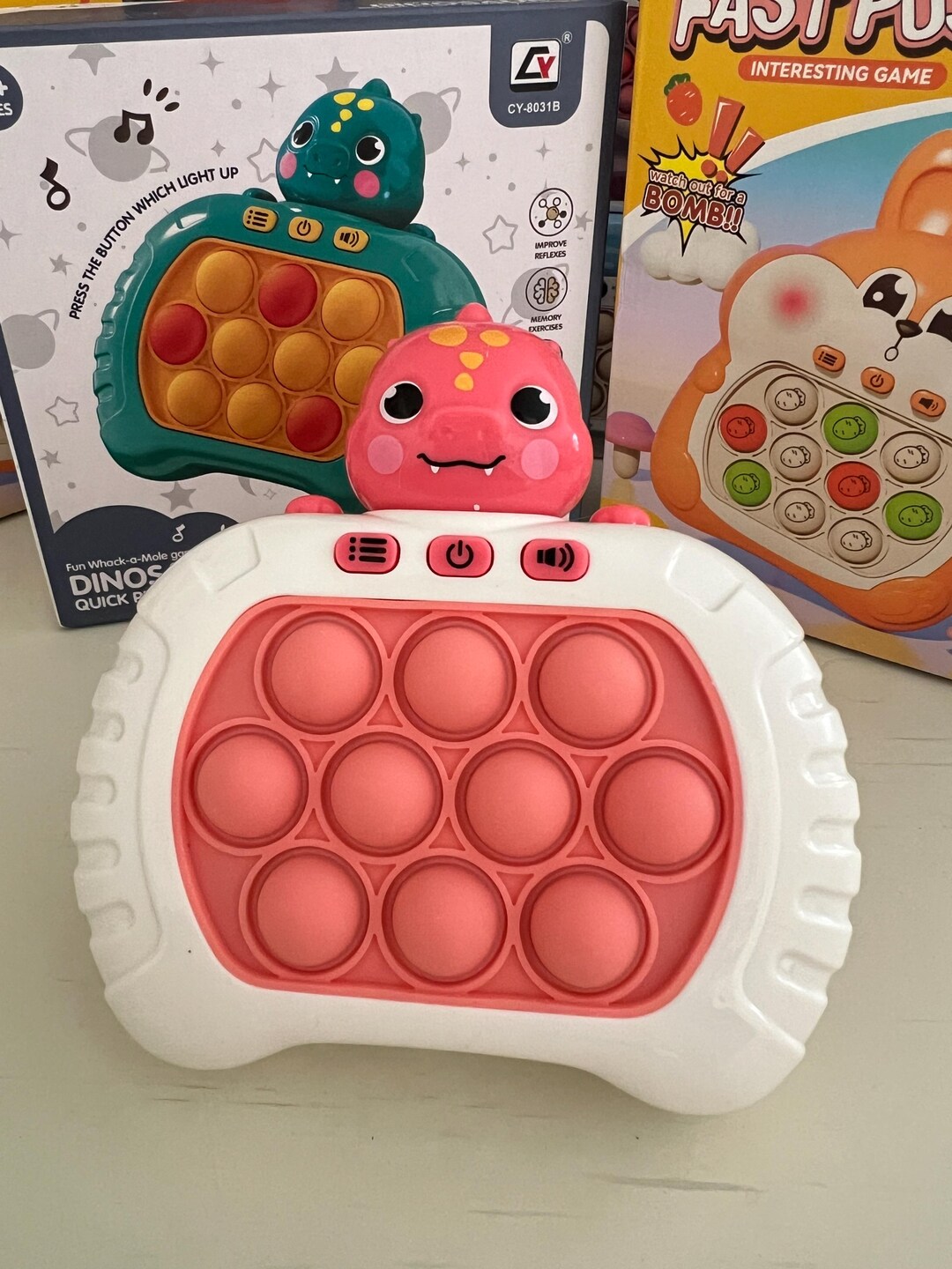 Early Education Pink Dino Dinosaur Pop It Fidget Fast Push Game Toy Boy ...