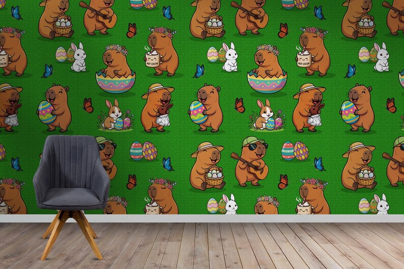 Easter Capybara Seamless Pattern | Spring Animal Digital Paper | Kawaii ...
