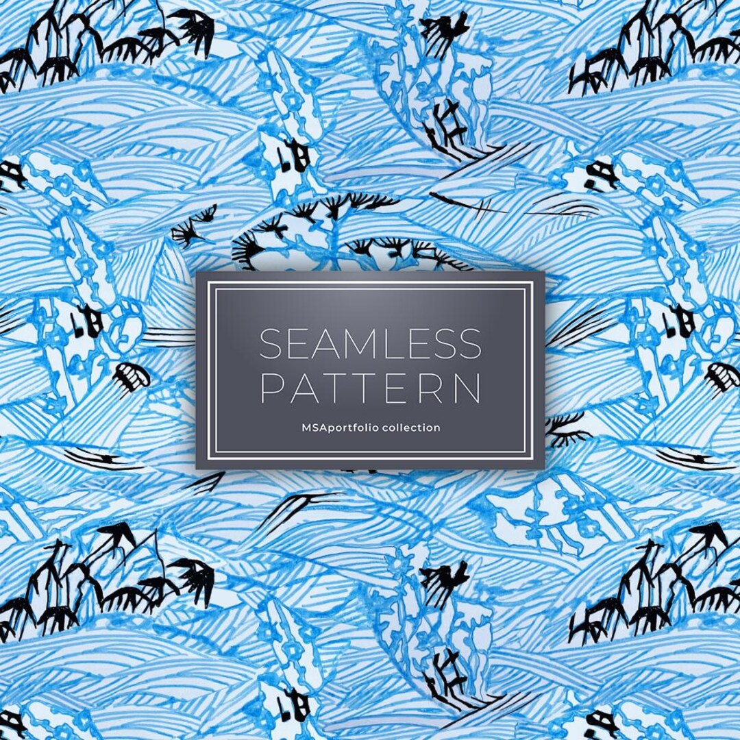 Japanese Sky Blue Wave Seamless Pattern: Fabric, Decor (digital ...