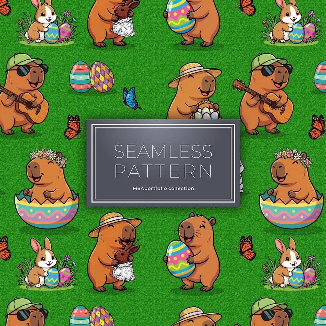 Easter Capybara Seamless Pattern | Spring Animal Digital Paper | Kawaii ...