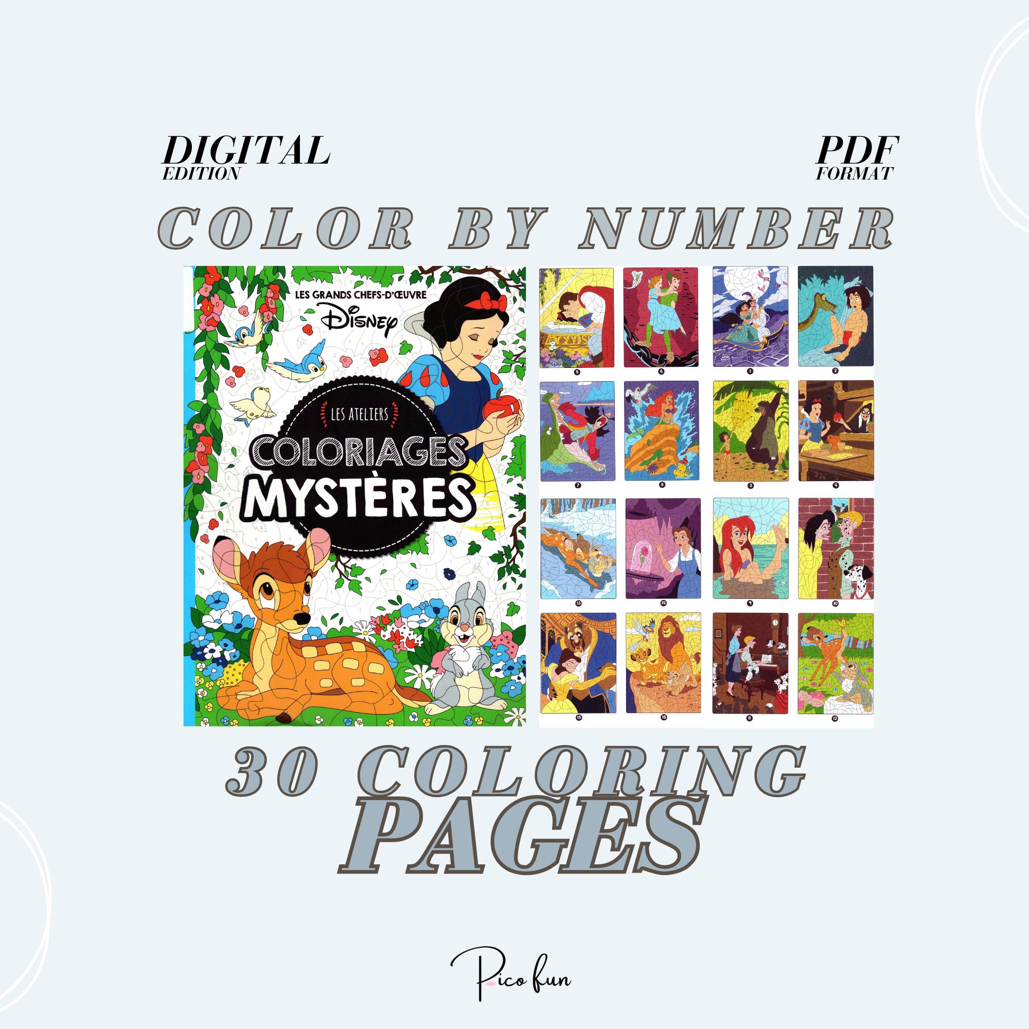 Disney Color by Number Book, 30 Coloring Pages (PDF Download) - Etsy