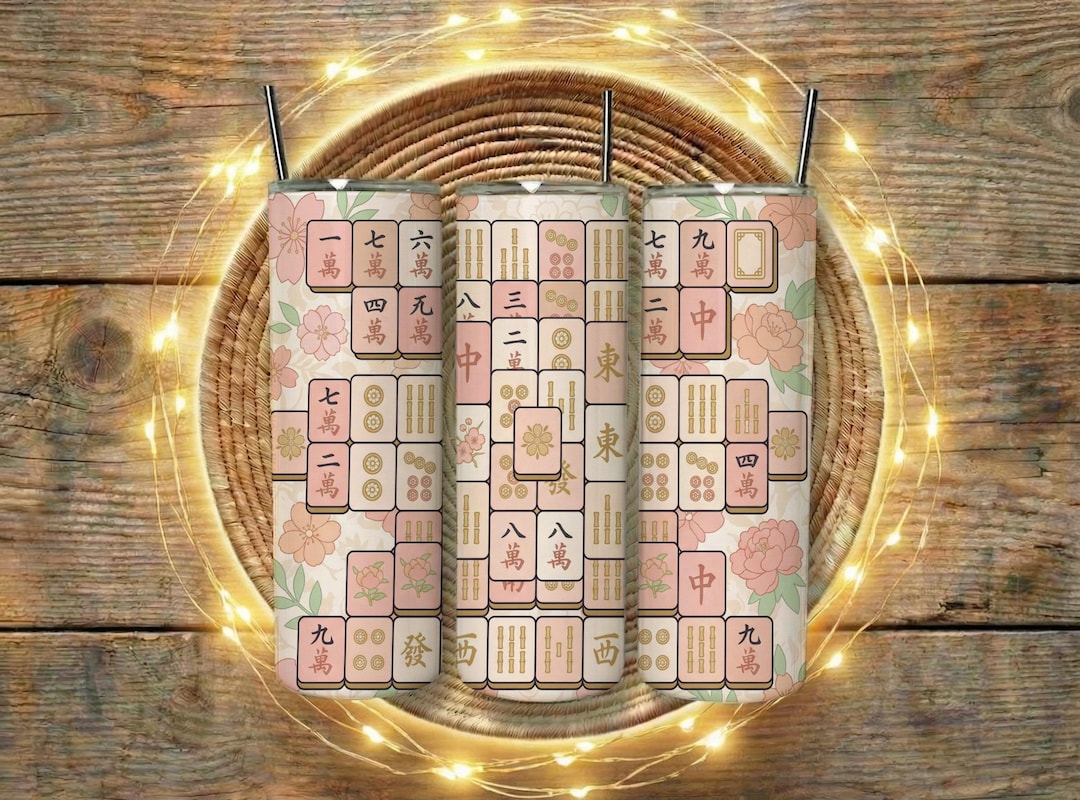 Pink Mahjong Tumbler Wrap 20oz Girly Game Tile Gold Floral Luxury ...