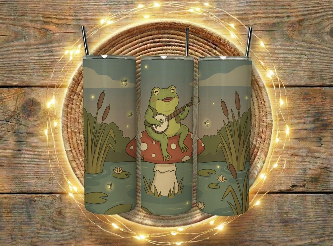 Banjo Frog Tumbler Wrap 20oz Cute Toadstool Swamp Music Goblincore ...