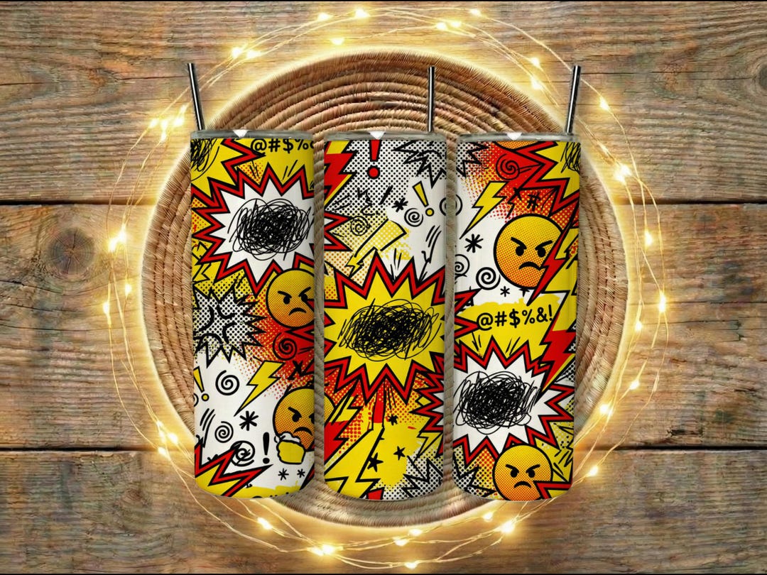 Comic Tumbler Wrap, Angry Emoji Design, 20oz Skinny Tumbler, Digital ...