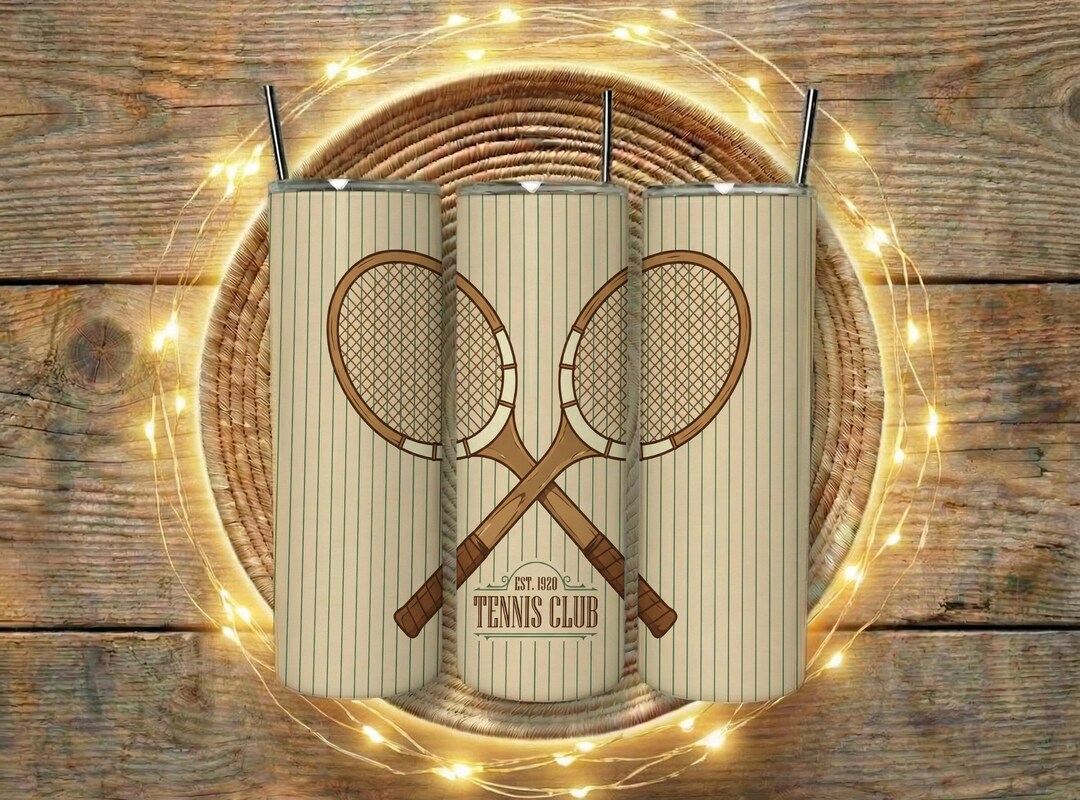 Vintage Tennis Tumbler Wrap 20oz Wooden Racket Retro Sport Green ...