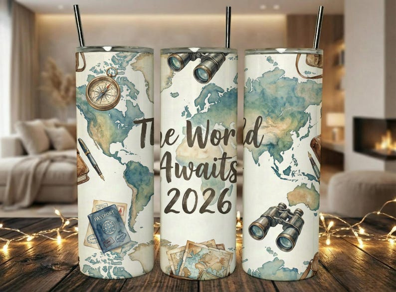 World Awaits 2026 Tumbler Wrap Digital PNG File Travel Sublimation ...