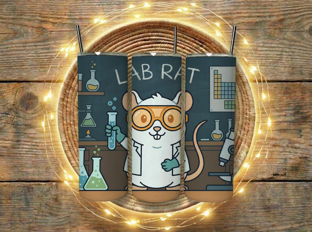 Lab Rat Tumbler Wrap 20oz Cute Rodent Safety Goggle Test Tube Chalk ...