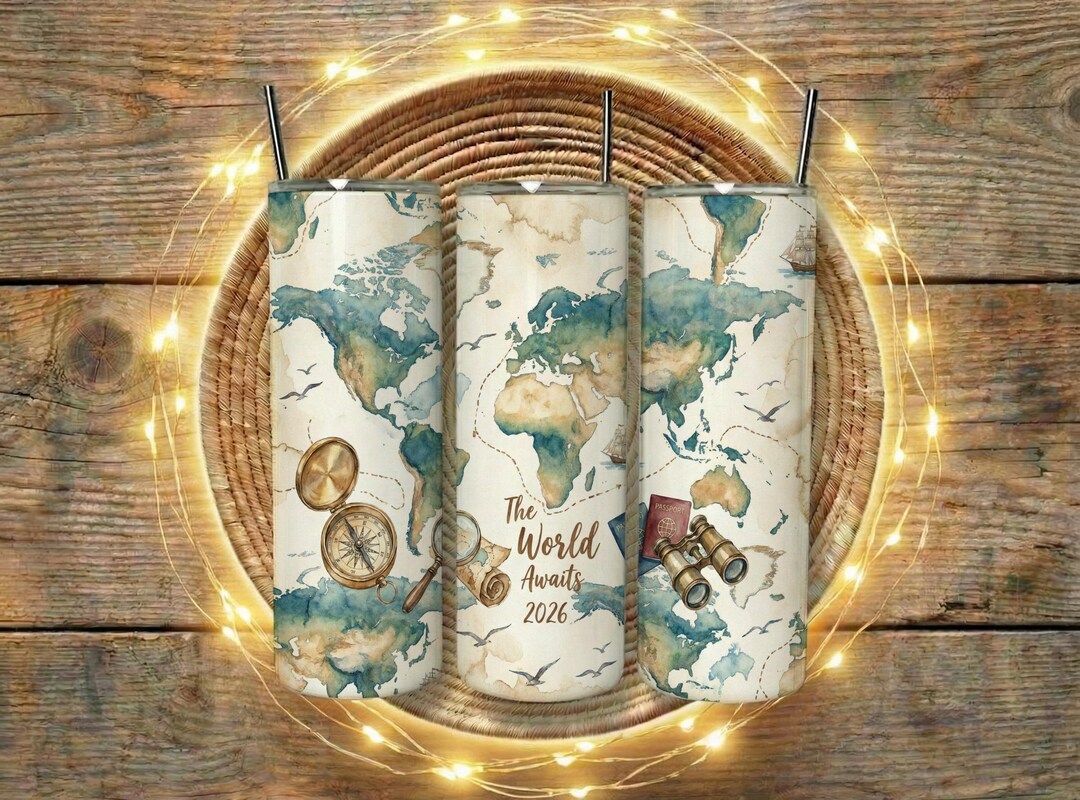 World Map Tumbler Wrap Design the World Awaits 2026 Digital Download ...