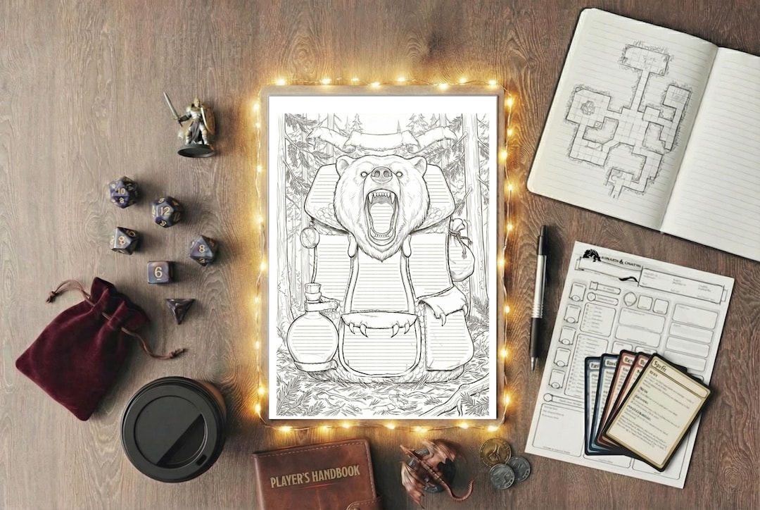 Grizzly Bear Dnd Character Inventory Sheet Bag of Holding Digital Print ...