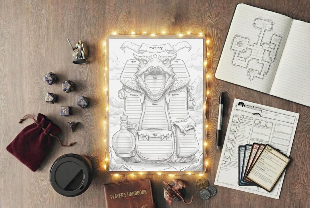 Printable Dnd Character Inventory Sheet Bag of Holding for Dungeons and ...