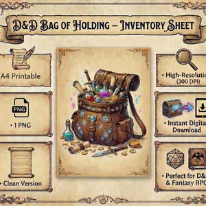 Troll Dnd Character Inventory Sheet Bag of Holding, Printable RPG ...