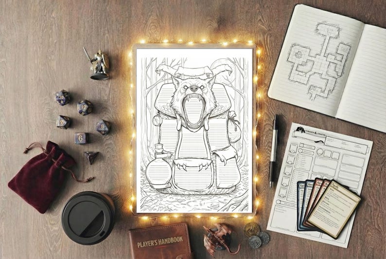 Werewolf Dnd Character Inventory Sheet Bag of Holding, RPG Loot Tracker ...