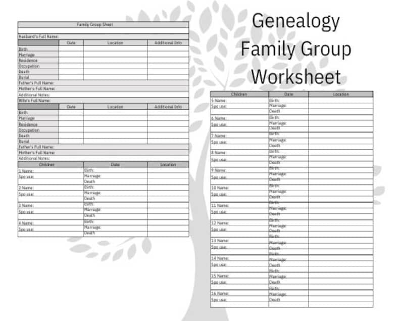 Genealogy Family Group Worksheet - Etsy