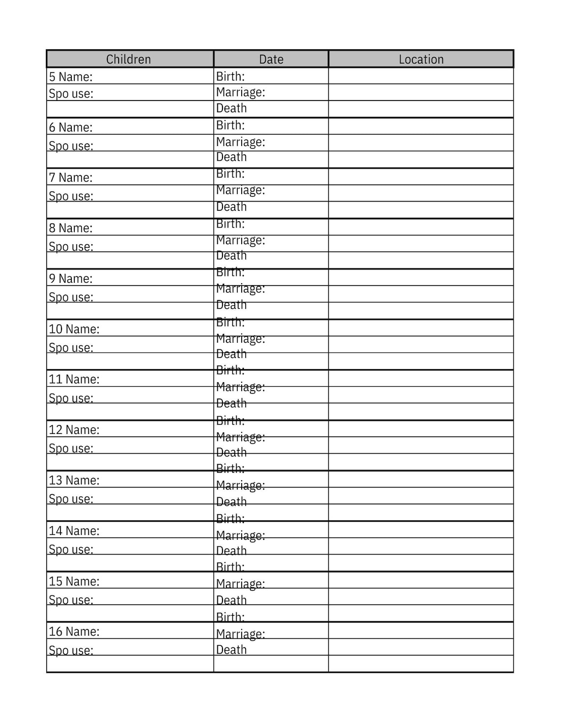 Genealogy Family Group Worksheet - Etsy