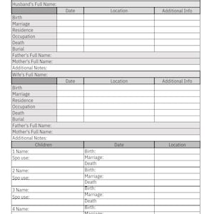Genealogy Family Group Worksheet - Etsy